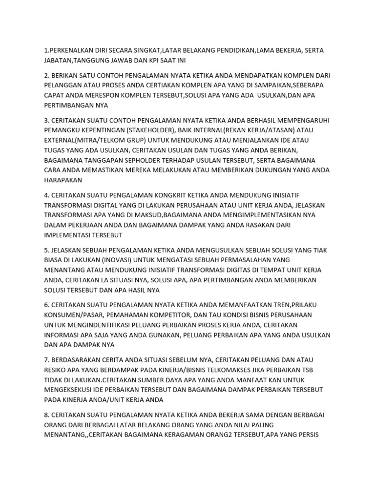 Contoh Soal Interview | PDF