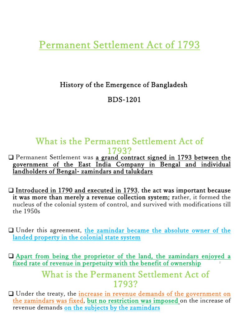 Permanent Settlement Act | Download Free PDF | Economies