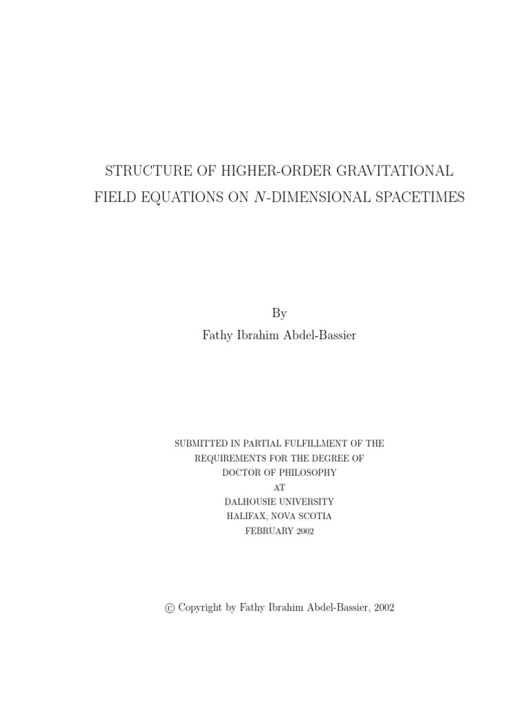 Structure of Higher-Order Gravitational Field Equations On N - Dimensional Spacetimes | PDF ...