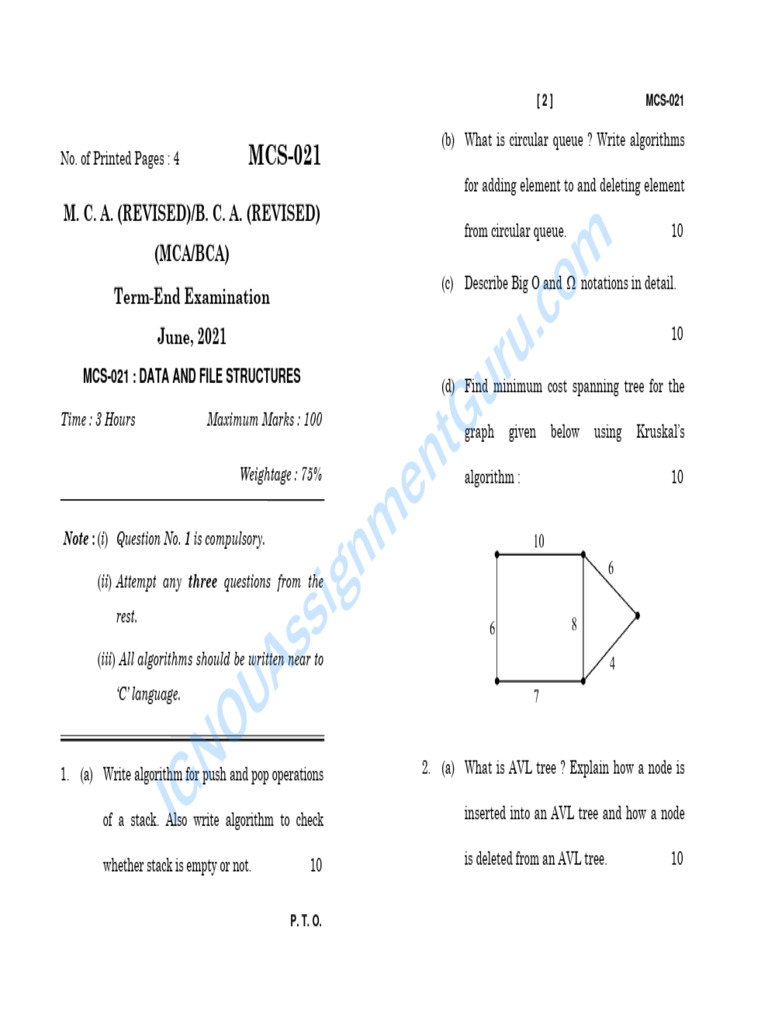 June - 2021 MCS-021 | PDF | Applied Mathematics | Algorithms And Data Structures