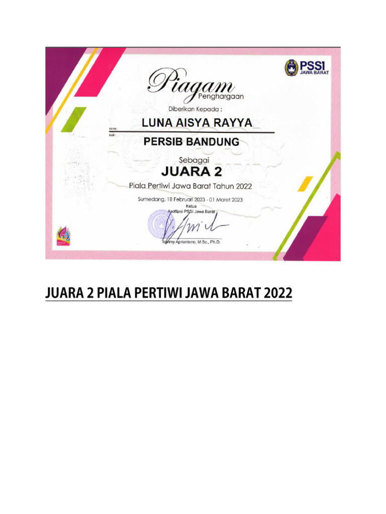 Piagam Juara Luna 2022-2023 | PDF