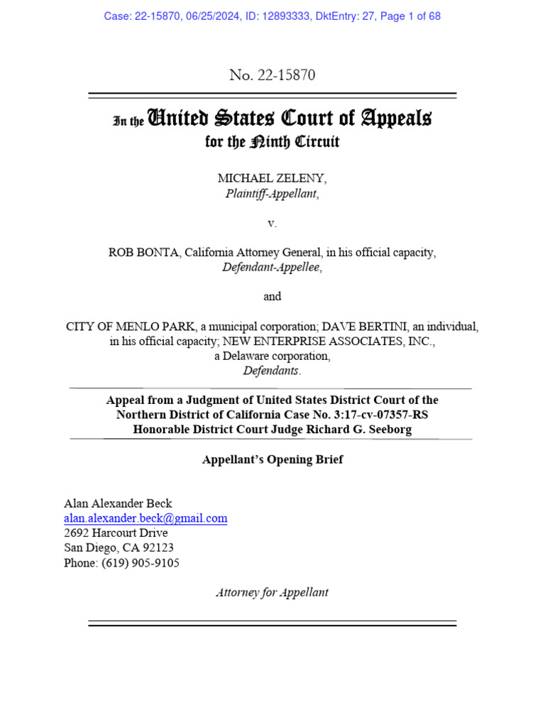 Zeleny Filed Opening Brief | PDF | Second Amendment To The United ...