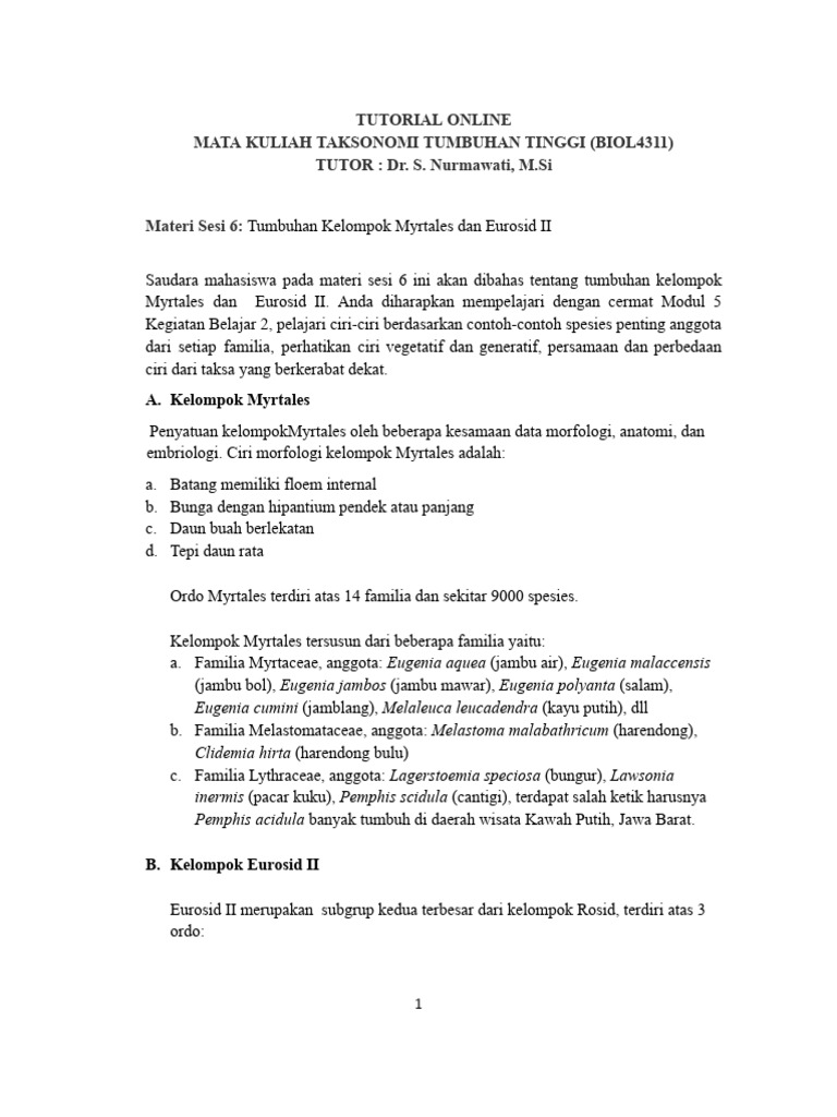 Materi Sesi 6 - Myrtales Dan Kelompok Eurosid II | PDF | Griya & Taman | Kesehatan Holistik