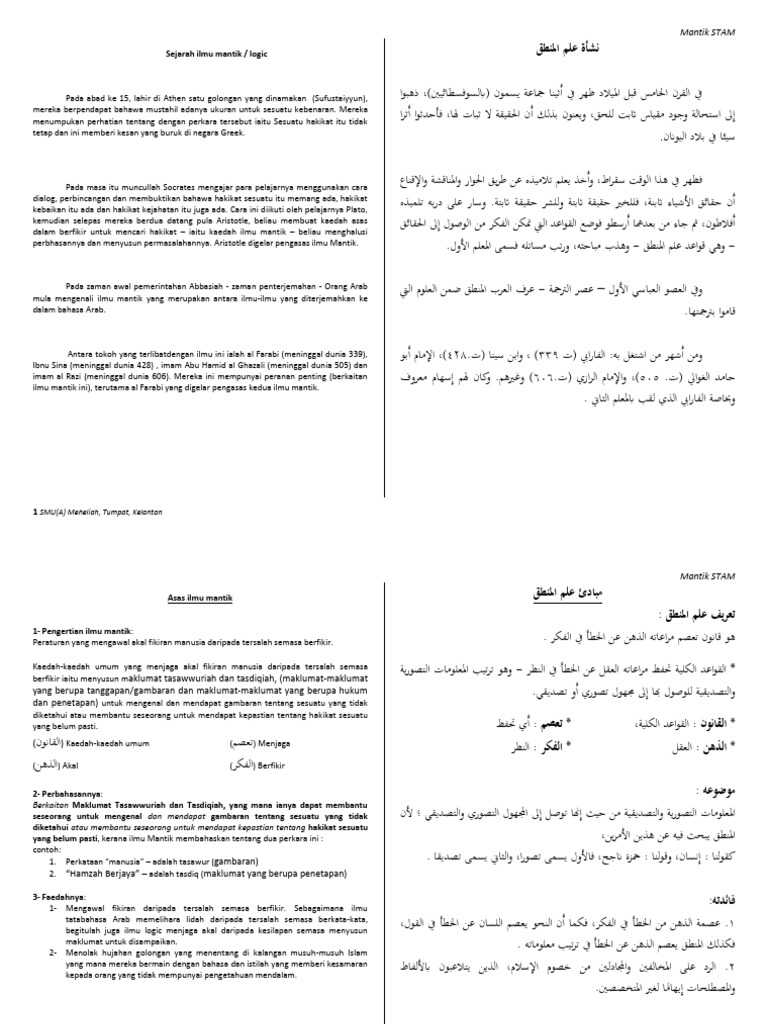 Mantik STAM (Tasawurat) 2021 | PDF