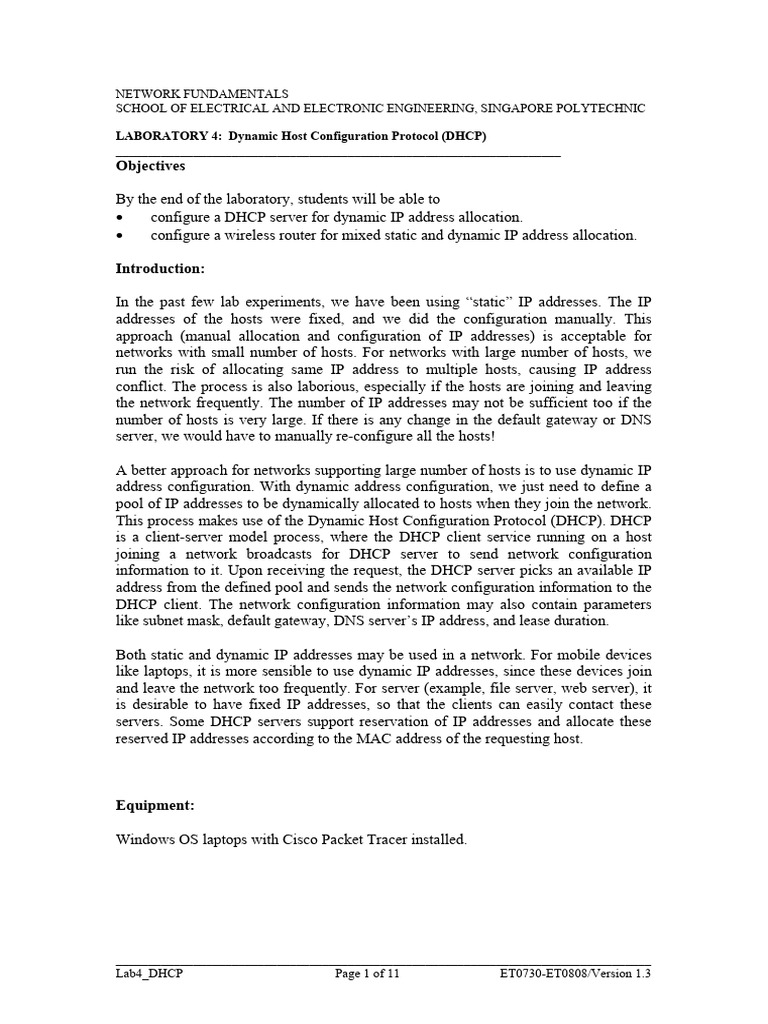 ET0730 ET0808 Lab4 DHCP v1.3 | PDF | Ip Address | Computer Network
