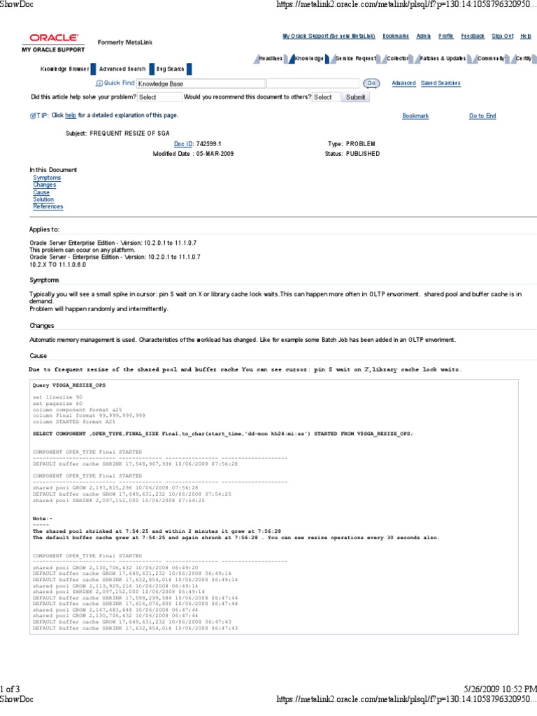 Asmm Sga Resize | Download Free PDF | Cache (Computing) | Oracle Database