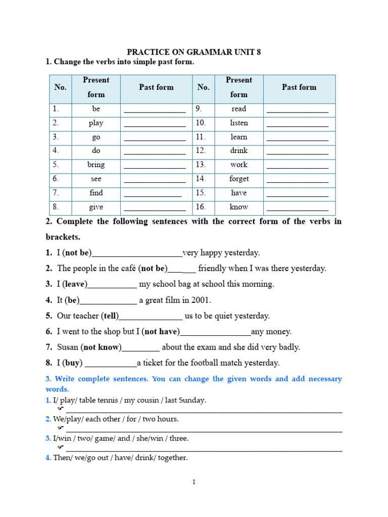 Practice On Grammar Unit 8 | PDF | Linguistic Typology | Languages Practice On Grammar Unit 8 | PDF | Linguistic Typology | Languages