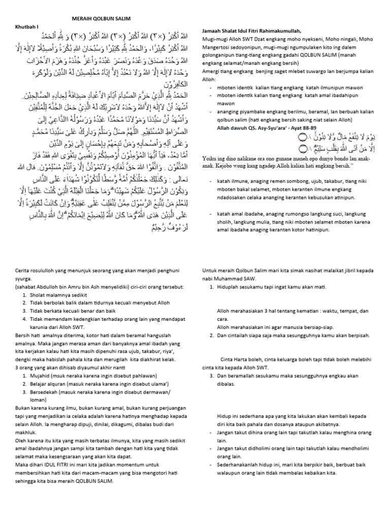 Kutbah Idul Fitri 2019 Meraih Qolbun Salim | PDF | Agama & Spiritualitas