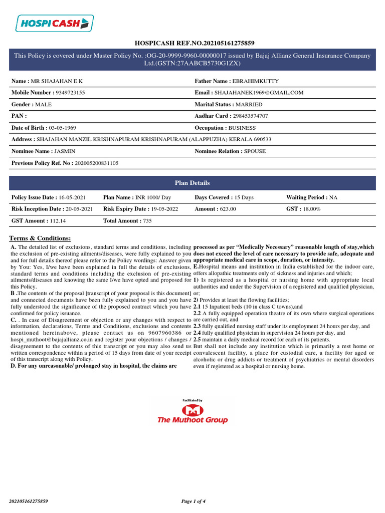 Hospi 202105161275859 | PDF | Insurance | Nursing