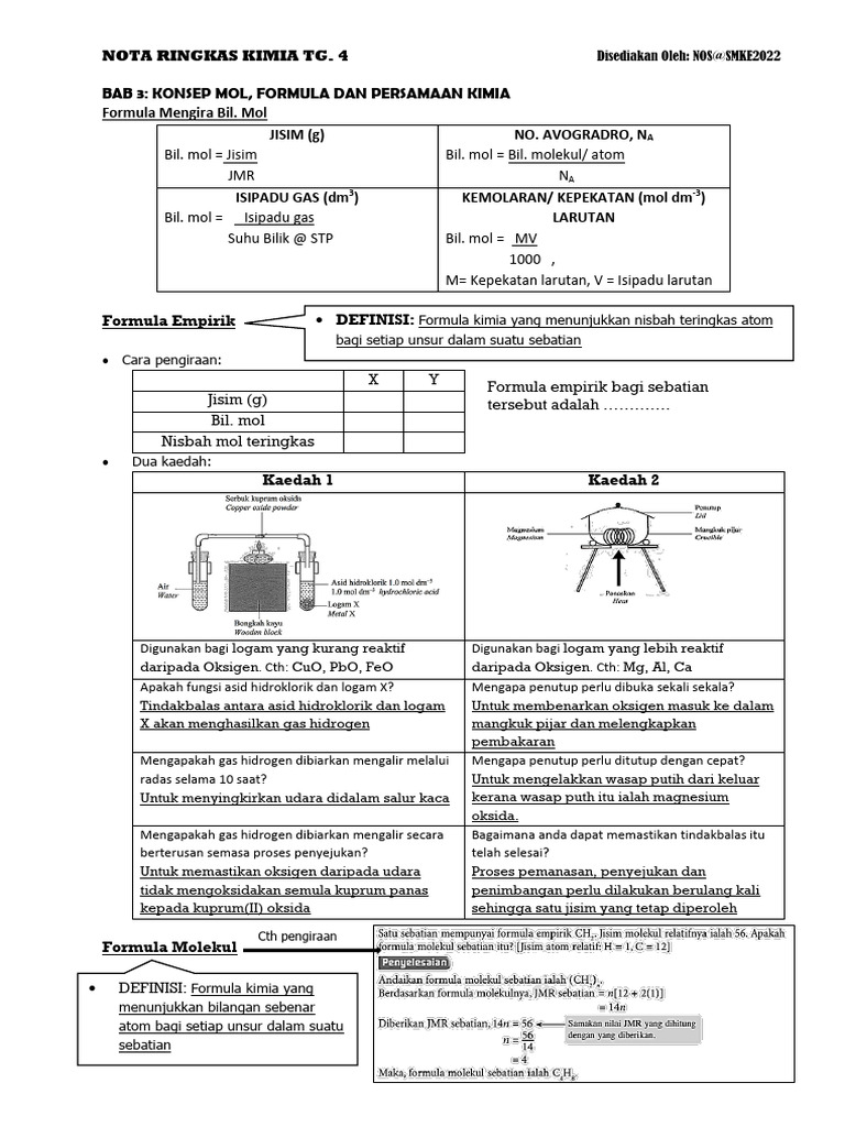 Nota Ringkas Kimia T4 Bab 3 | PDF