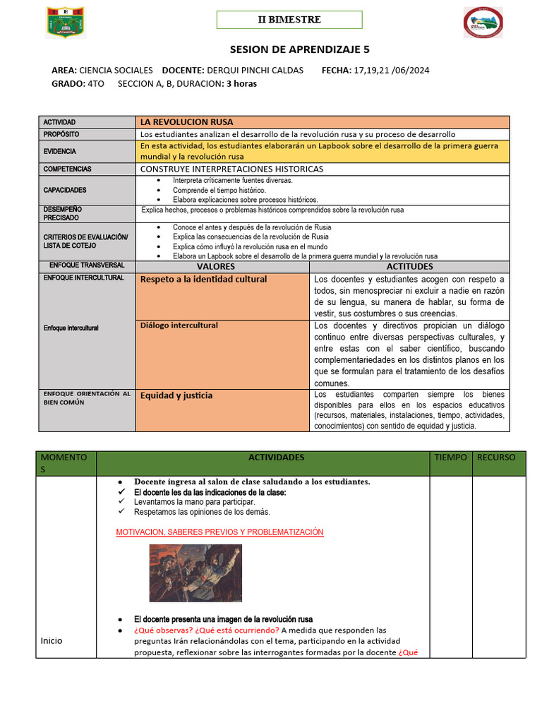 Sesion 5 Ccss 4to Grado II Bimestre | PDF | revolución rusa | Evaluación
