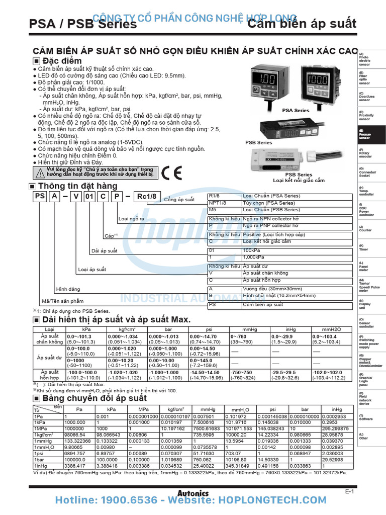 PSA / PSB Series Cảm biến áp suất | PDF
