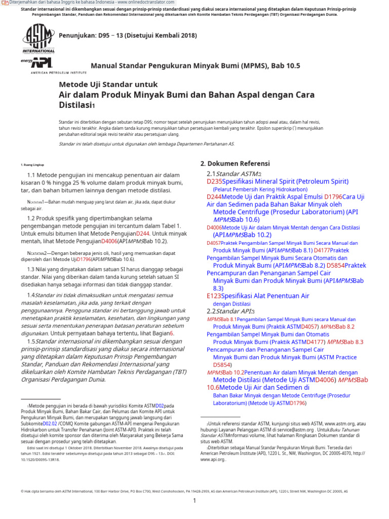 ASTM D95-13 (2018) .En - Id | PDF | Teknologi & Rekayasa