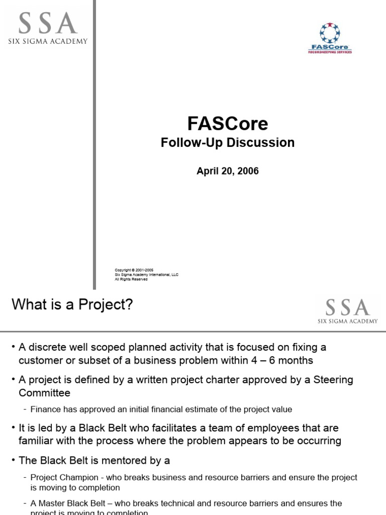 SSA FASCore Follow-Up Discussion | PDF | Six Sigma | Business