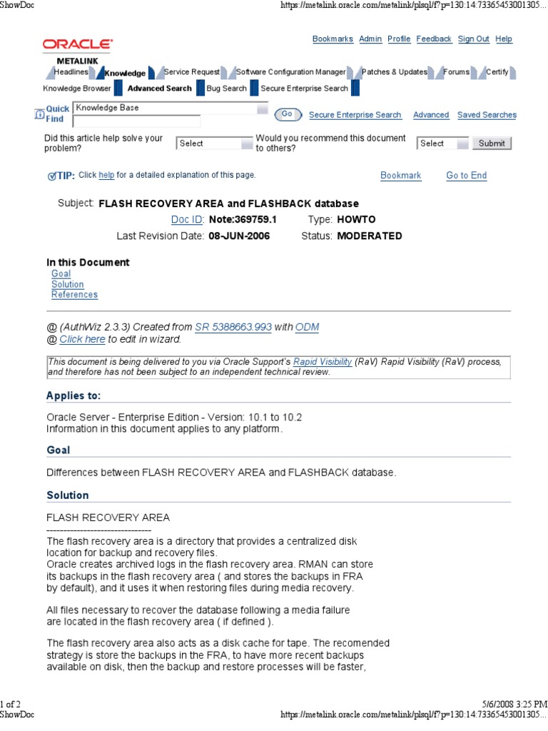 Flash Recovery Area | PDF | Oracle Database | Backup