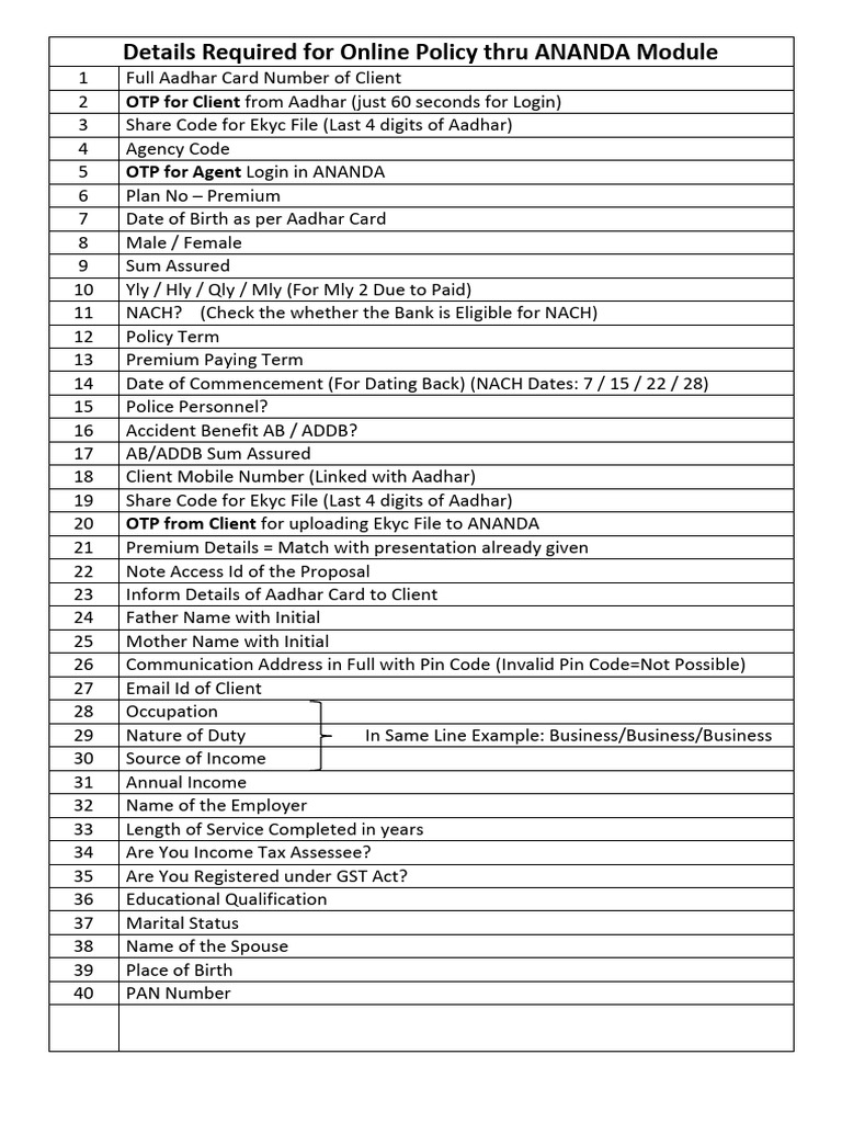 Ananda Step by Step Flow Chart | PDF | Insurance | Personal Identification Number