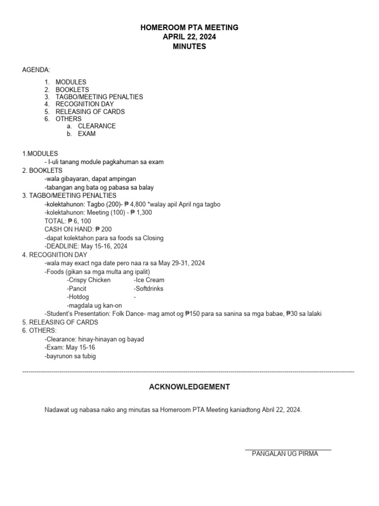 Homeroom Pta Meeting2024-G4 | PDF