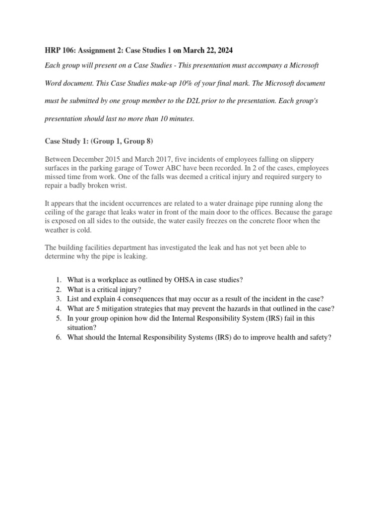 HRP 106 Case Studies 1-Wednesday Update | PDF | Occupational Safety And ...