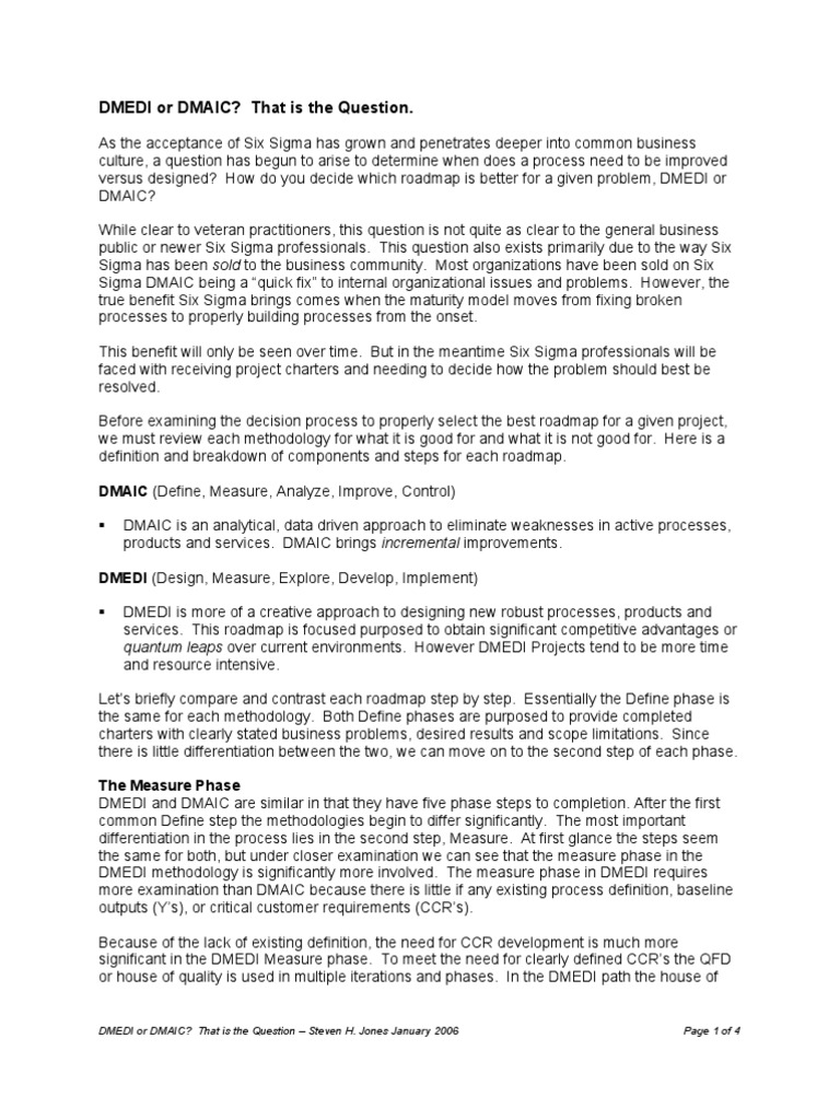 Dmedi or Dmaic That Is The Question 1137 | PDF | Six Sigma | Business