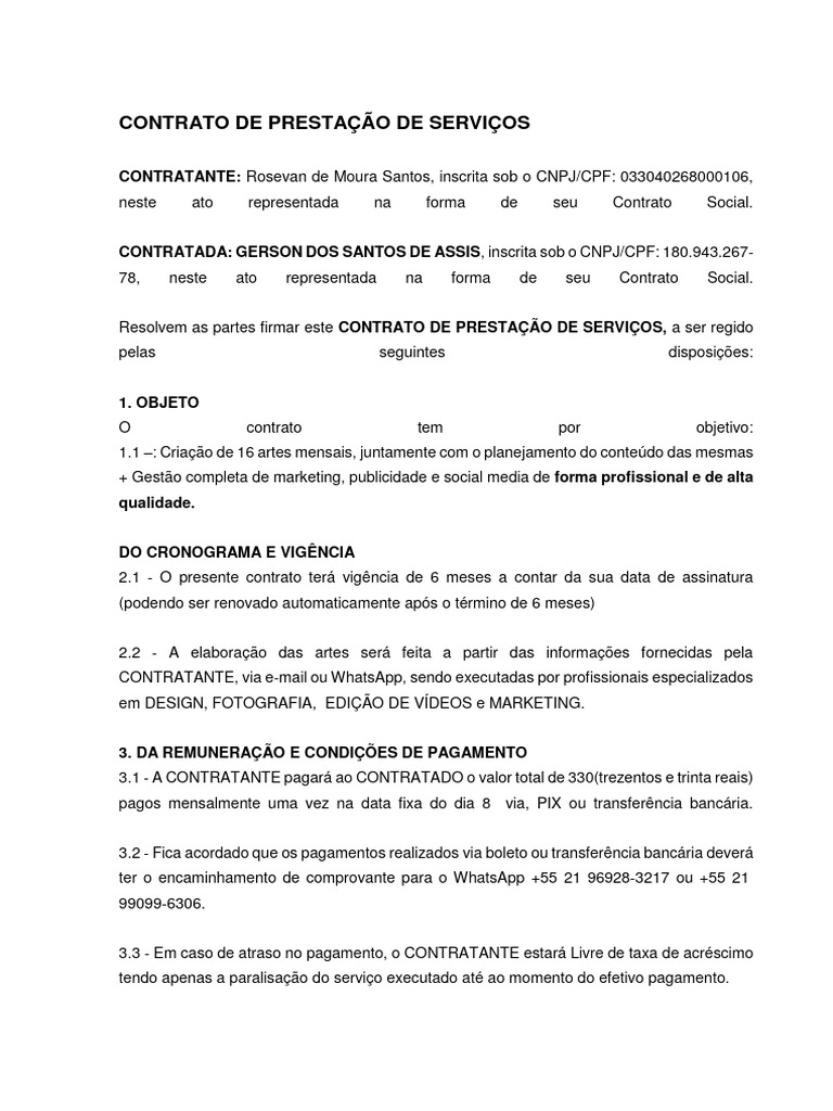 Contrato de Marketing e Social Media - Redms | PDF