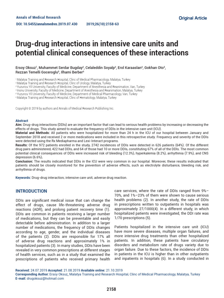 DDI & Consequences | PDF | Intensive Care Unit | Patient