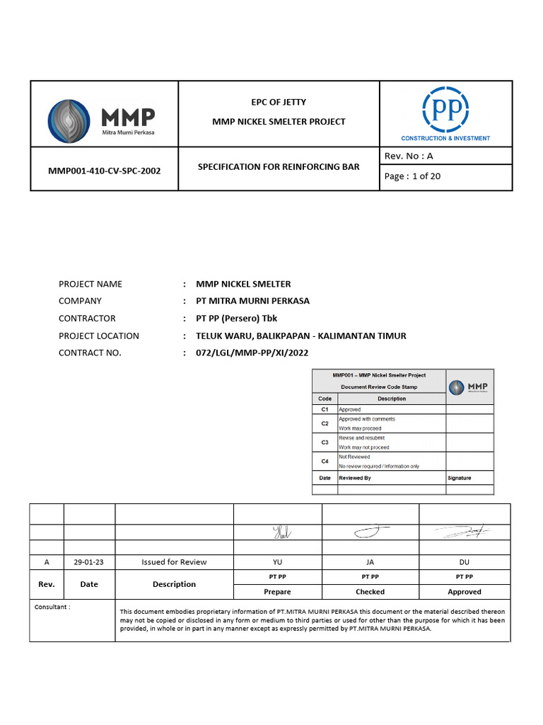 MMP001-410-CV-SPC-2002 Specification For Reinforcing Bar | PDF ...