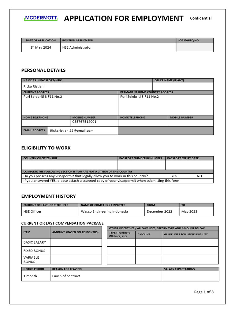 AP Employment Application Form | PDF | Passport