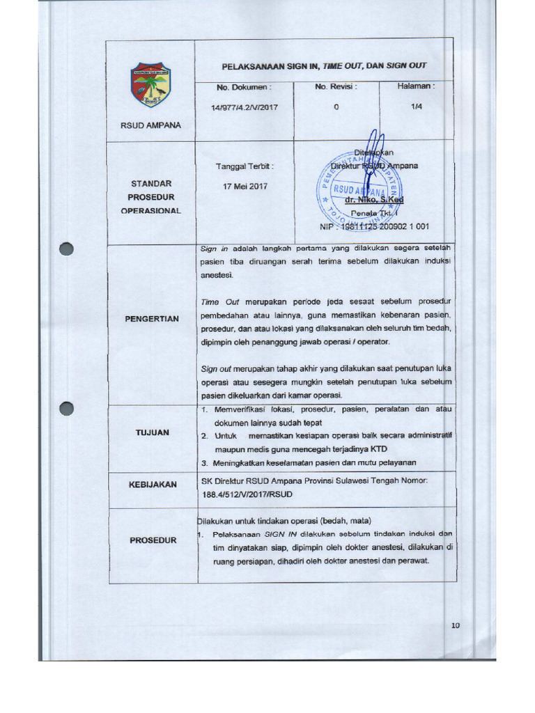 4.1.2 SPO Pelaksanaan Sign In, Time Out Dan Sign Out | PDF