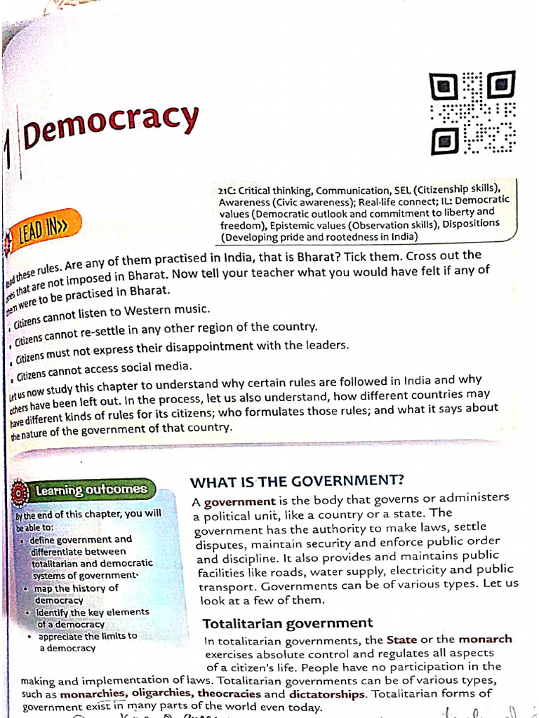 S.ST Civics Chapter 1 Democracy Class 7th | PDF