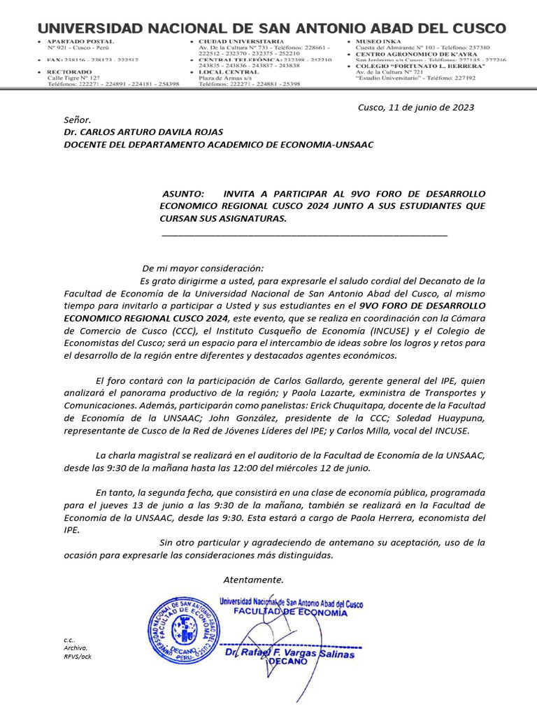 INVITACION Dr. CARLOS ARTURO DAVILA ROJAS | PDF | Ciencias sociales