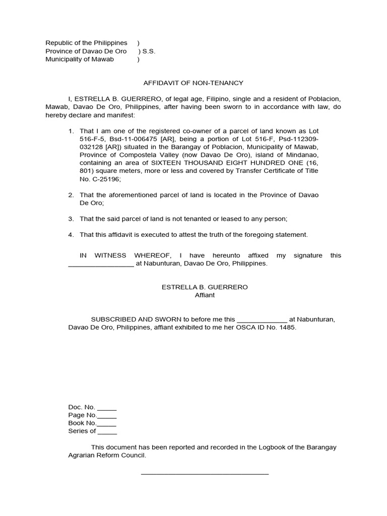 Affidavit of Non-Tenancy | PDF