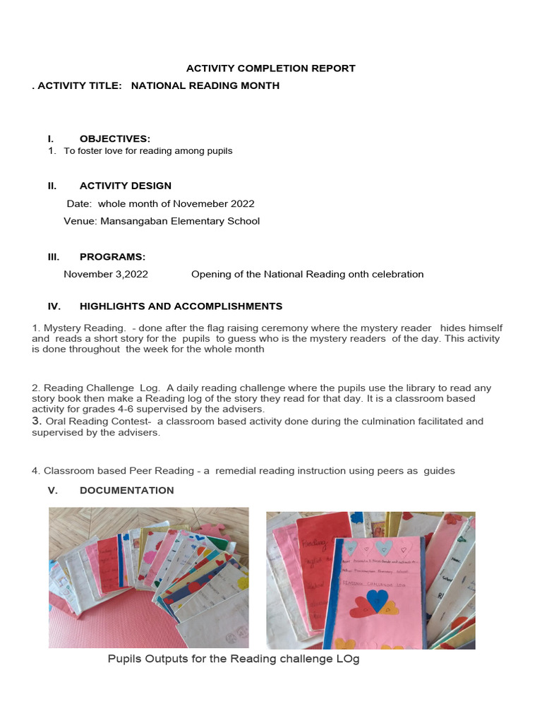 Activity Completion National Reading Month | PDF