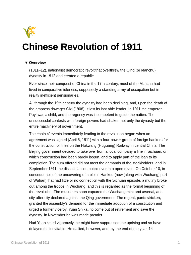 Chinese Revolution of 1911 | PDF | Chinese Civil War | Kuomintang