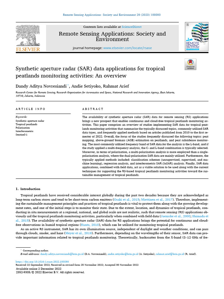 Synthetic Aperture Radar (SAR) Data Applications For Tropical Peatlands Monitoring Activities ...