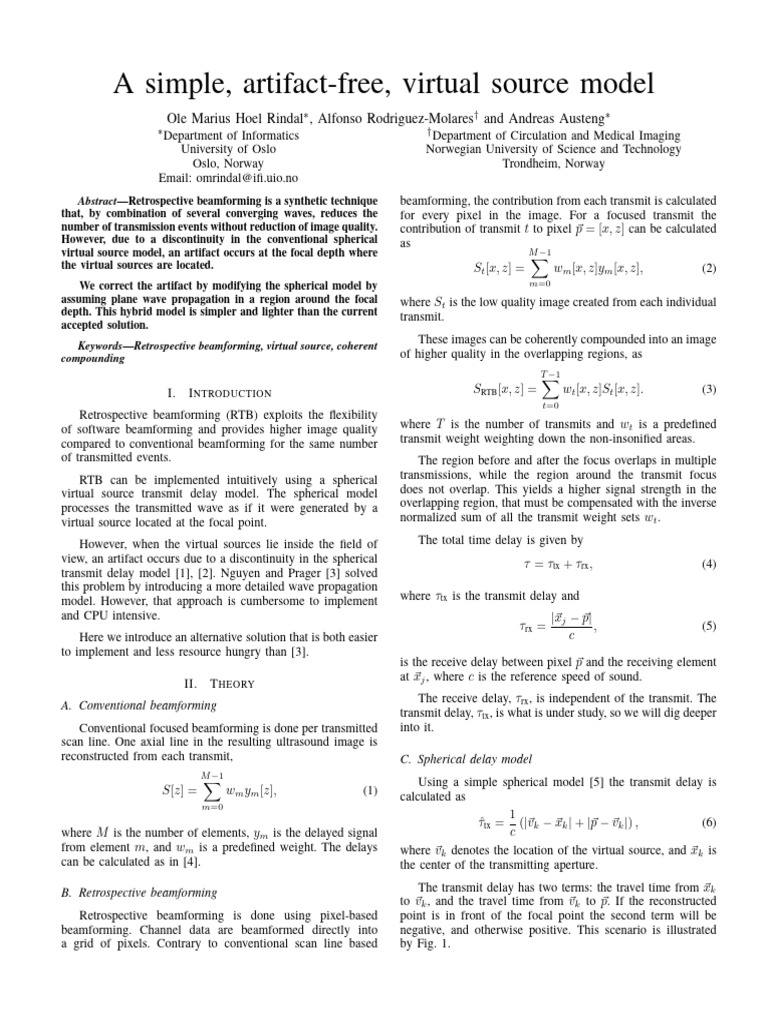 Rindal Et Al A Simple Artifact Free Virtual Source Model | Download Free PDF ...