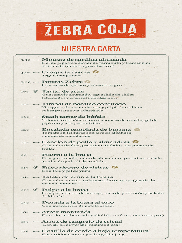 Carta Zebra Coja v0 | PDF | ensalada | Cocina