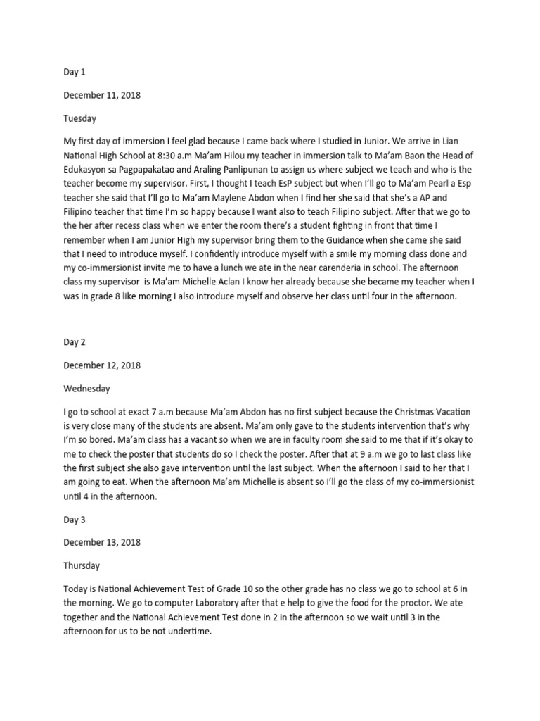 Teaching Immersion Diary | PDF