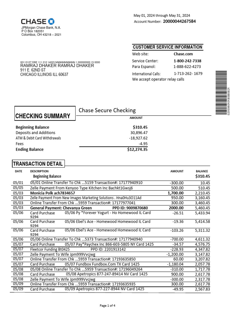 Chase Secure Checking Account Summary | PDF | Transaction Account ...
