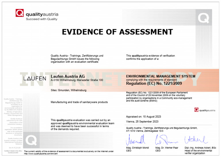 LAUFEN AT Certificate EMAS EN | PDF | Verification And Validation | Austria