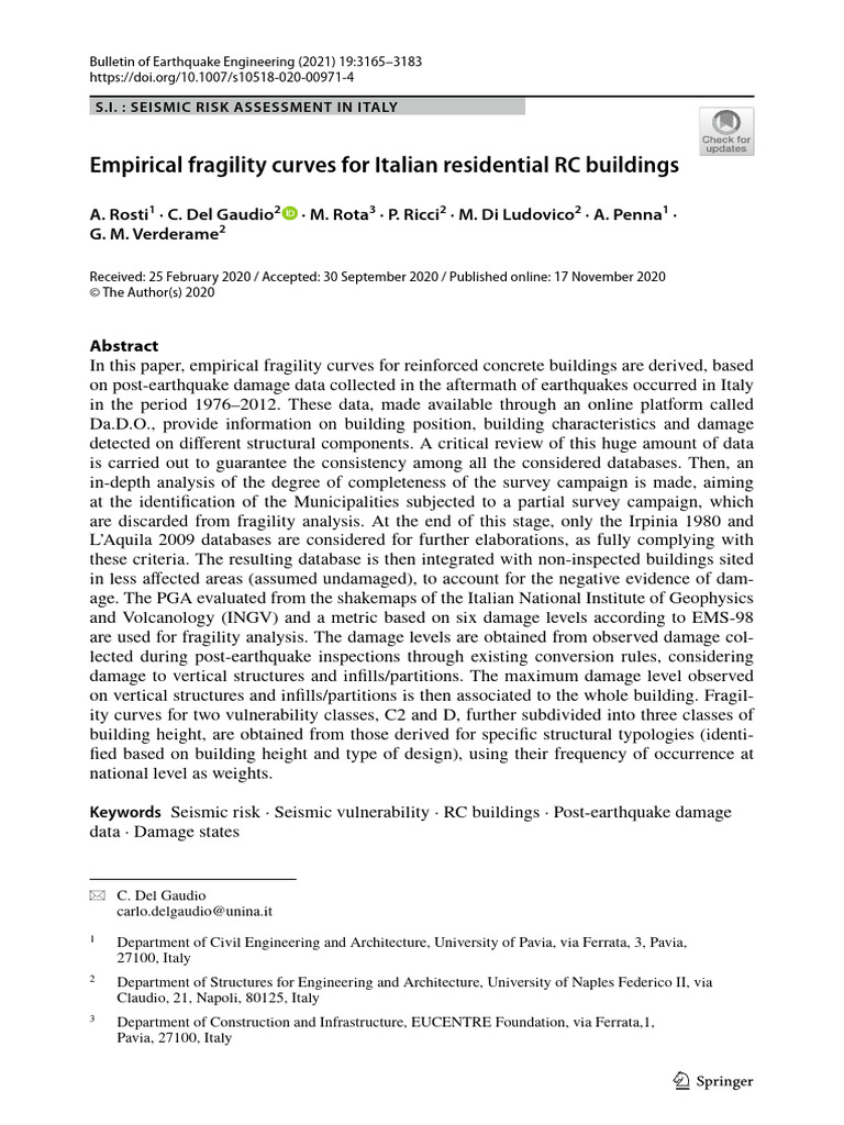 Empirical Fragility Curves For Italian Residential RC Buildings | PDF ...