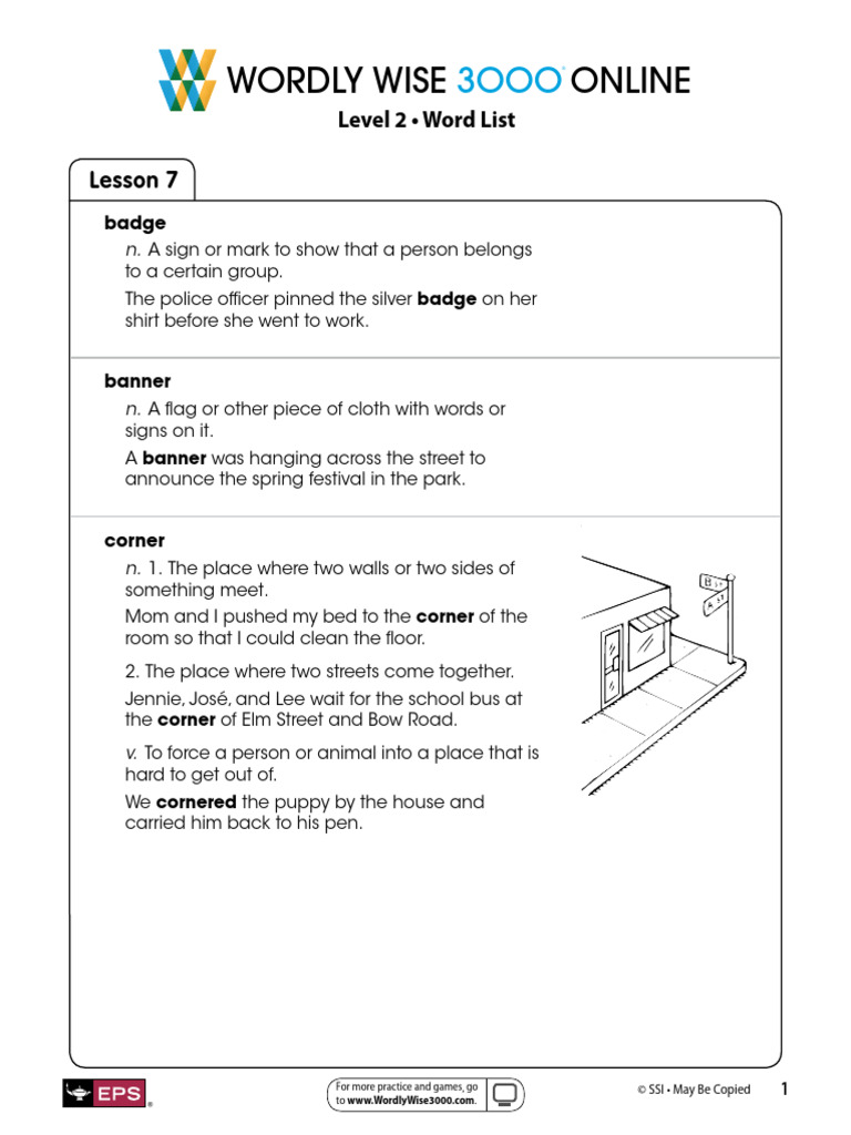 Wordly Wise Online: Level 2 - Word List Lesson 7 | PDF