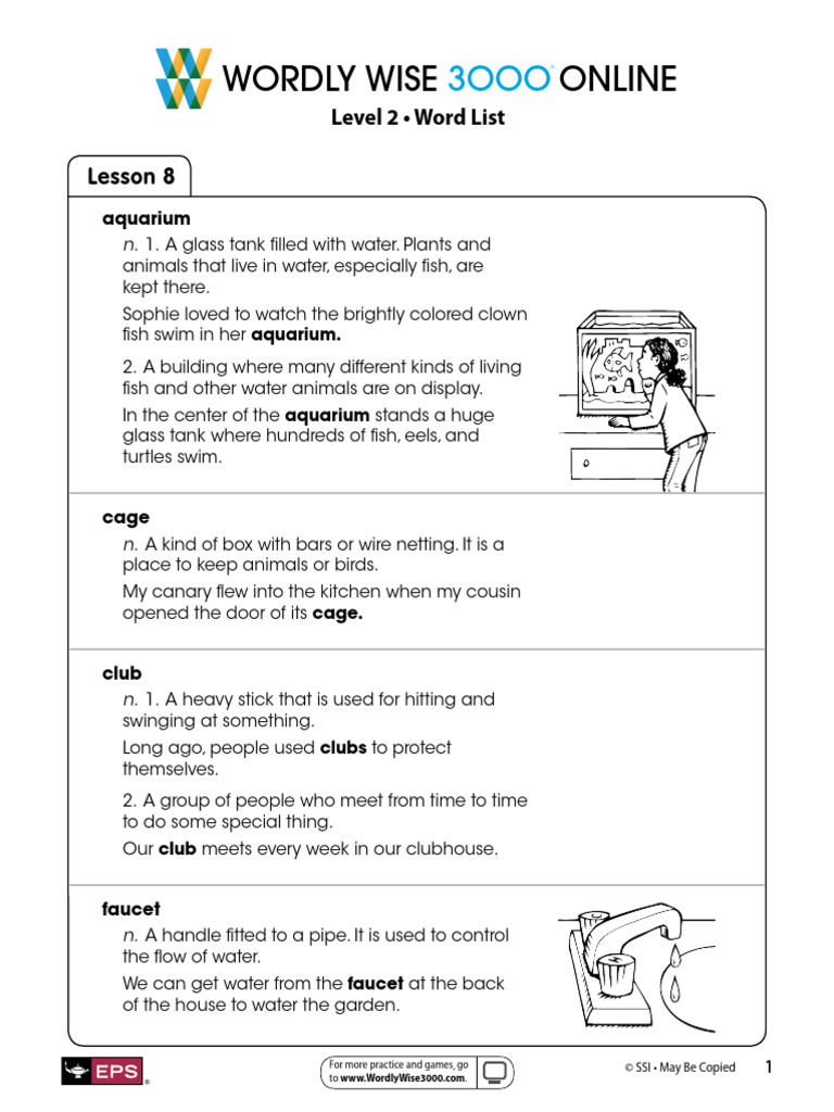 Wordly Wise Online: Level 2 - Word List Lesson 8 | PDF