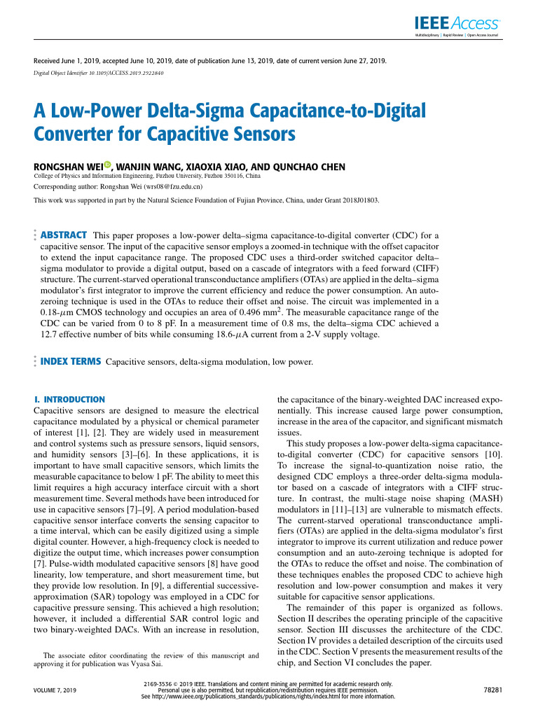 A Low-Power Delta-Sigma Capacitance-to-Digital Converter For Capacitive Sensors | PDF ...