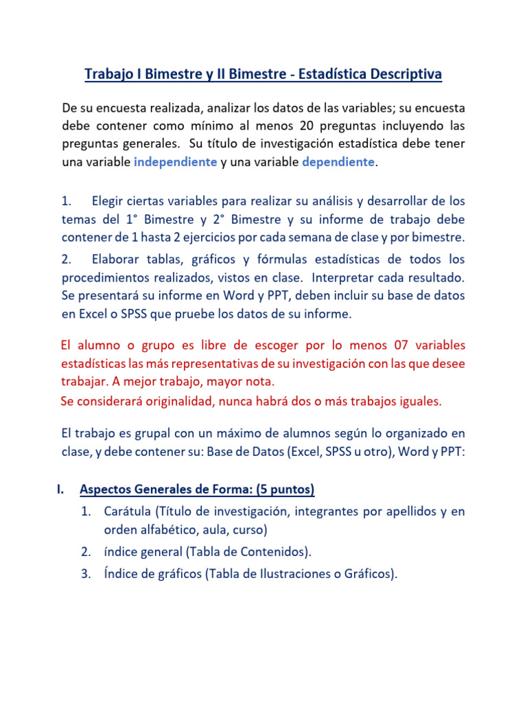 Indicaciones Del Trabajo I Bimestre y II Bimestre - Estadística ...