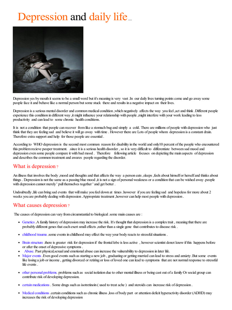Depression and Daily Life | PDF | Major Depressive Disorder | Mental ...