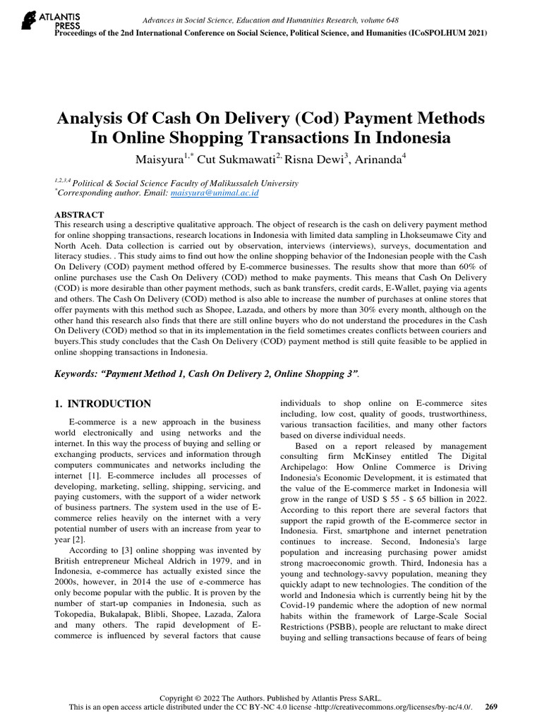 Analysis of Cash On Delivery (Cod) Payment Methods in Online Shopping ...