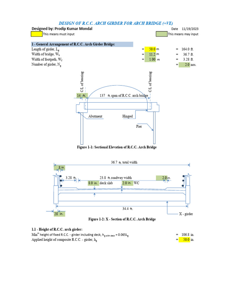 50m R.C.C.-arch Girder Design For Arch Bridge (+ve) (Final & Ok) | PDF ...