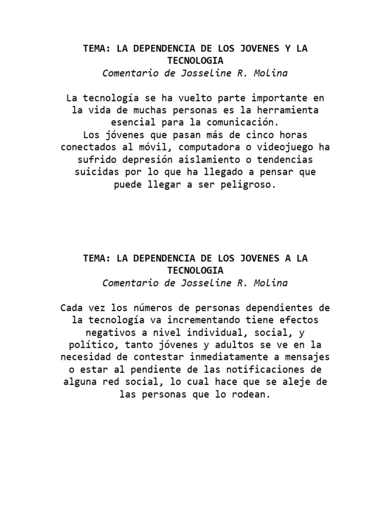 La Dependecia de Los Jovenes A La Tecnologia | PDF | Tecnología de información y comunicaciones ...