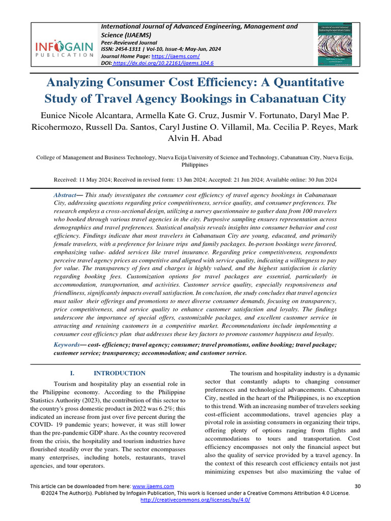 Analyzing Consumer Cost Efficiency: A Quantitative Study of Travel ...