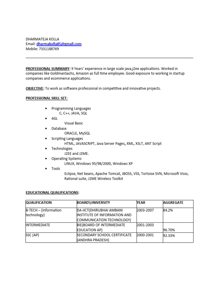 CutShort Dharmateja Resume Gr5y | PDF | Application Software | Databases
